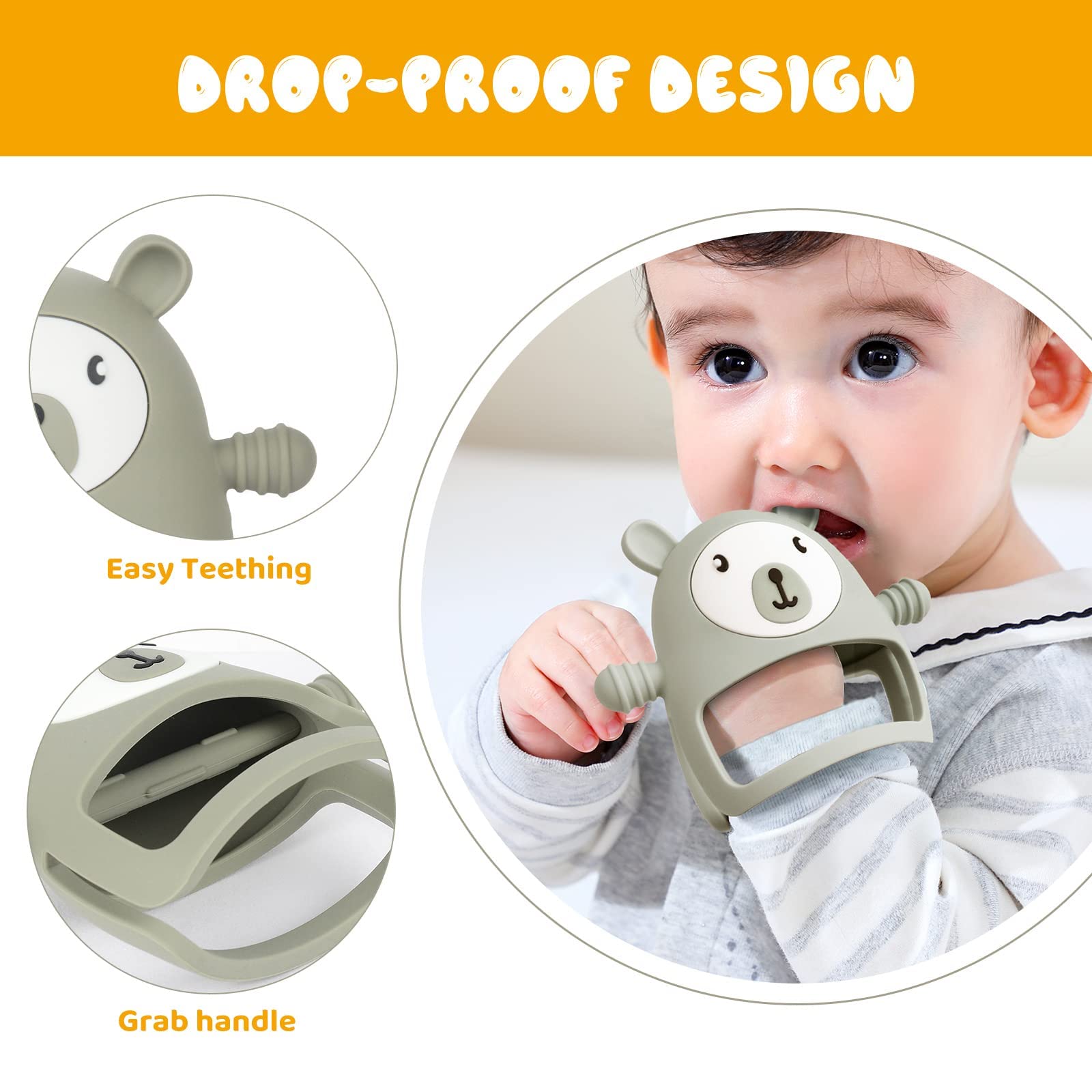 COZYPANDA Teething Toys for Babies 0-6-12 Months, Never Drop Baby Teething Toys Silicone Baby Teether for Soothing Sore Gums, Baby Chew Toys for Sucking Teething Relief for Boy/Girl, BPA Free (Sage)