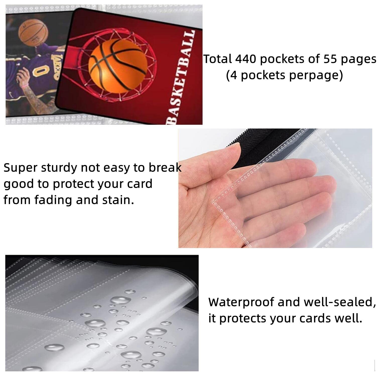 FUYUNLAI 3 Pocket Faux Leather Basketball Card Binder with Removable Sleeves, 400 Card Capacity