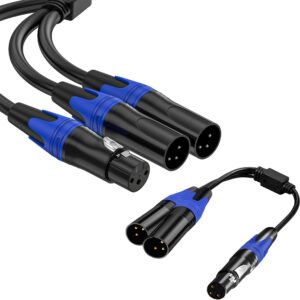 huyeoog xlr splitter cable，1female to2 male xlr connector splitter, 3-pin xlr female to dual xlr male cable for balanced mic audio, ideal for stereo mic connection (11.8 inches)