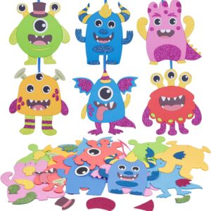 Fennoral 12 Pack Monster Crafts for Kids Monster Craft Kit Make Your Own Monster Foam Stickers Ornament DIY Arts and Crafts for Kids Girls Boys Halloween Party Favor Supplies Birthday Gifts