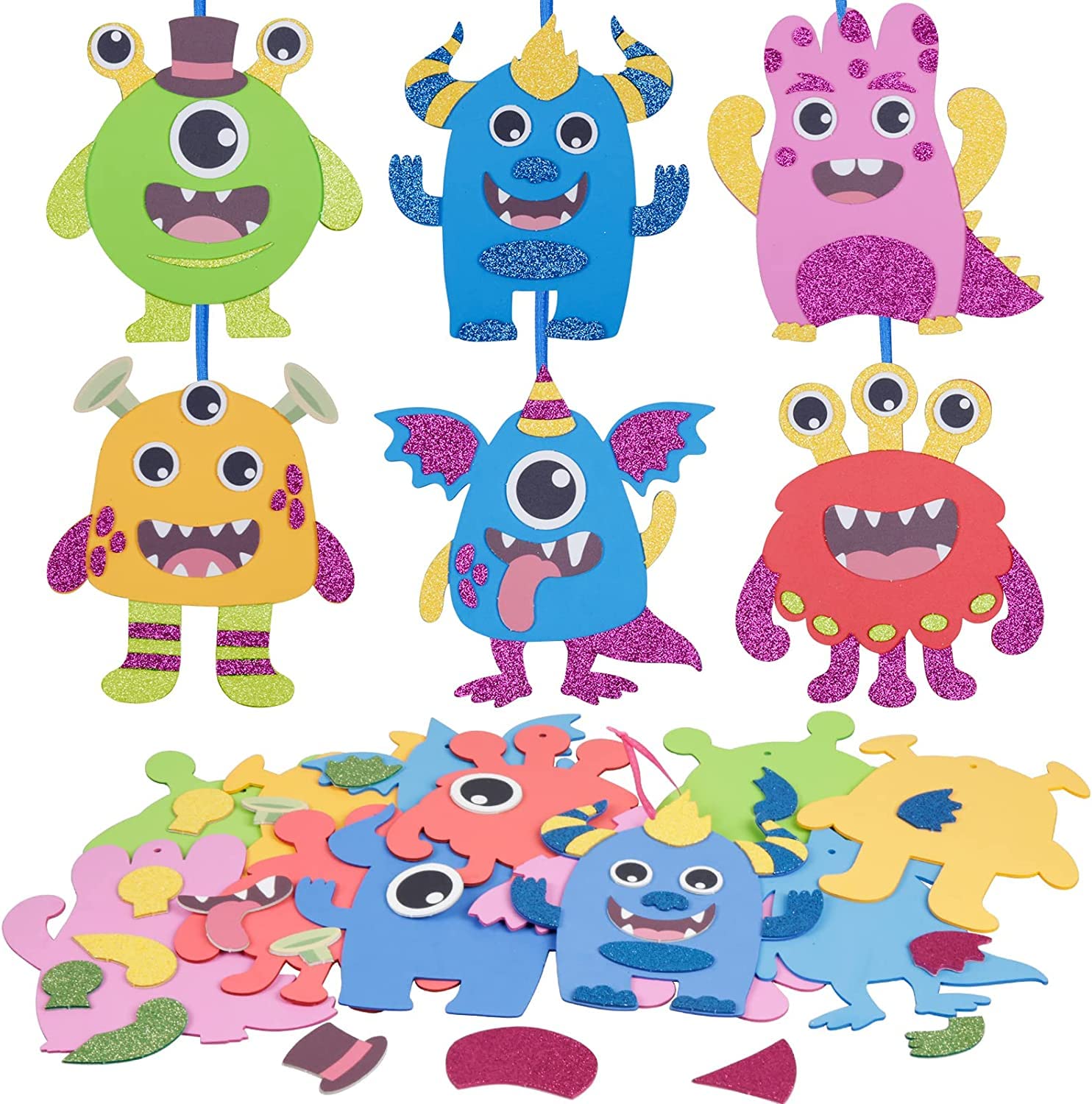 Fennoral 12 Pack Monster Crafts for Kids Monster Craft Kit Make Your Own Monster Foam Stickers Ornament DIY Arts and Crafts for Kids Girls Boys Halloween Party Favor Supplies Birthday Gifts