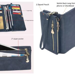 Soft Leather Long Wallet Wristlet with hand Strap Clutch Bag for Women Card holder Phone Bag (Black)