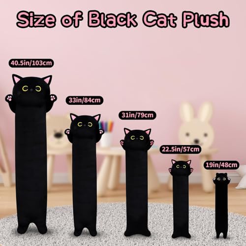 MUFEIRUO 22.5" Long Cat Plush Pillow, Long Cat Stuffed Animal,Black Cat Plush,Stuffed Cat Plush Kawaii Black Cat Plushie Doll Toys, Gift for Boys Girls Birthday Halloween Christmas