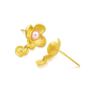 CHOW SANG SANG 999.9 24K Gold Floral Drop Earrings for Women and Wedding Occasion 90230E