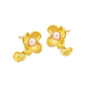 chow sang sang 999.9 24k gold floral drop earrings for women and wedding occasion 90230e