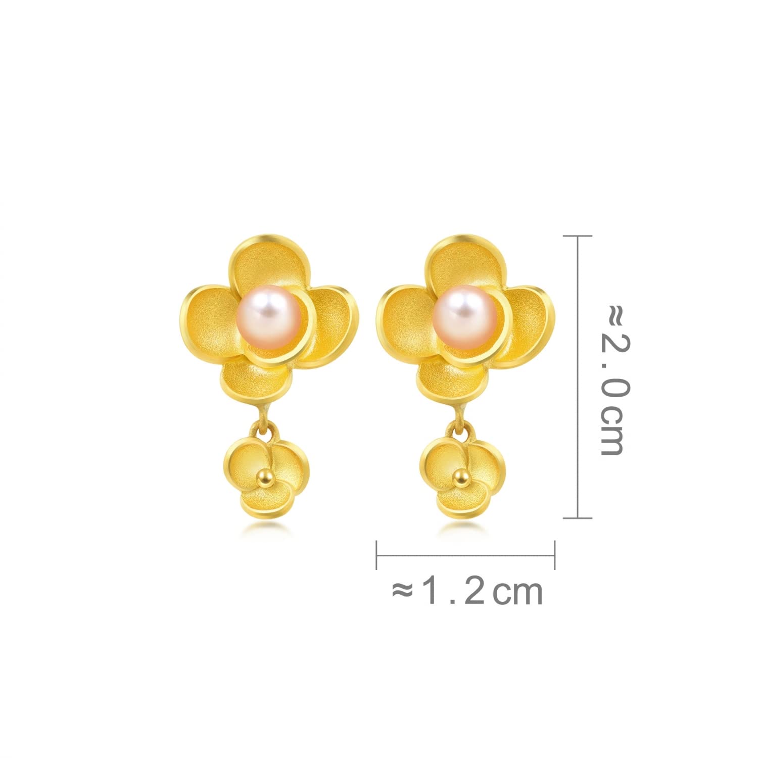 CHOW SANG SANG 999.9 24K Gold Floral Drop Earrings for Women and Wedding Occasion 90230E