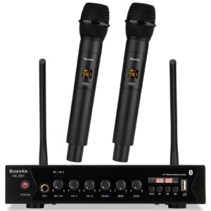 wireless microphone system uhf dual cordless handheld microphones set for home karaoke, singing, speech, party, meeting, church, 262ft range (black (w battery))