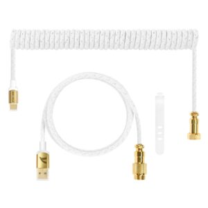 attack shark custom coiled usb c to a cable for gaming keyboard,double-sleeved starlight braided cable with detachable metal aviator 24k gold connector 1.7m-2.2m for phone/ps4/android/xbox-white