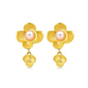 CHOW SANG SANG 999.9 24K Gold Floral Drop Earrings for Women and Wedding Occasion 90230E