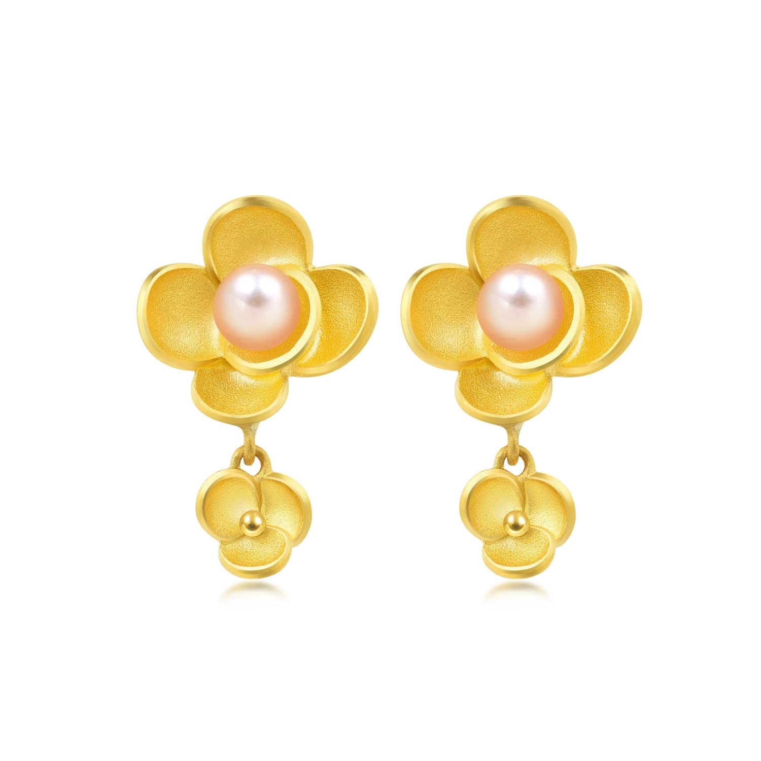 CHOW SANG SANG 999.9 24K Gold Floral Drop Earrings for Women and Wedding Occasion 90230E