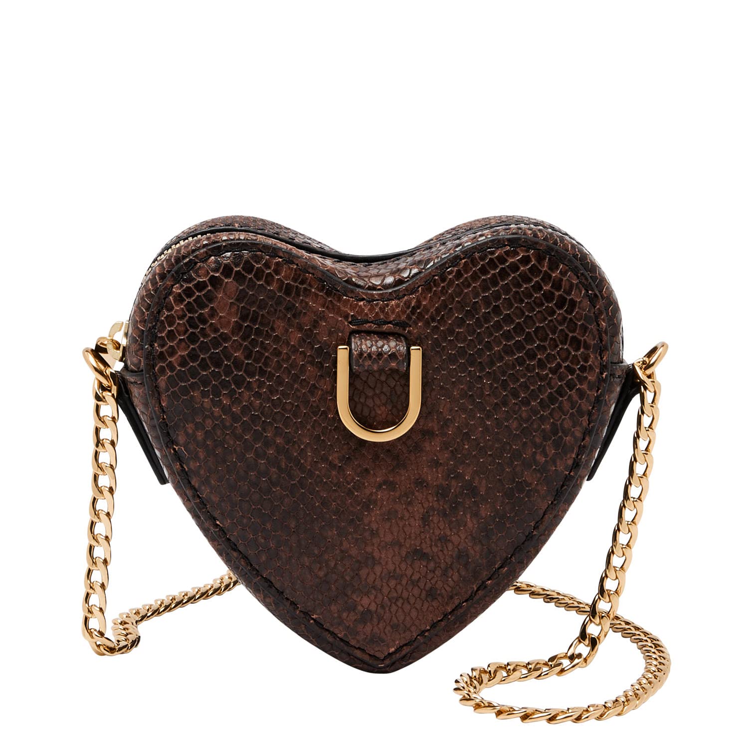 Fossil Women's Heart Embossed Leather Crossbody Micro Bag, Dark Python (Model: SL8263703)