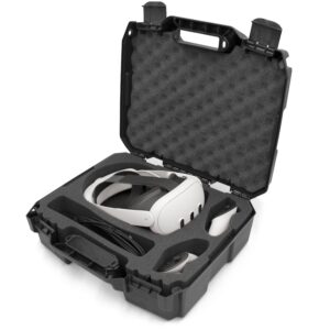 casematix travel case compatible with meta quest 3 elite strap bundle vr gaming headset & accessories, impact resistant shell and precision cut shock absorbing foam protects meta 3