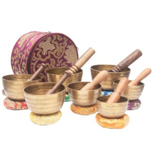 karma crafter kasha singing bowl set handcrafted in nepal - 7 chakra bowl for sound bath, meditation, yoga, mindfulness and healing