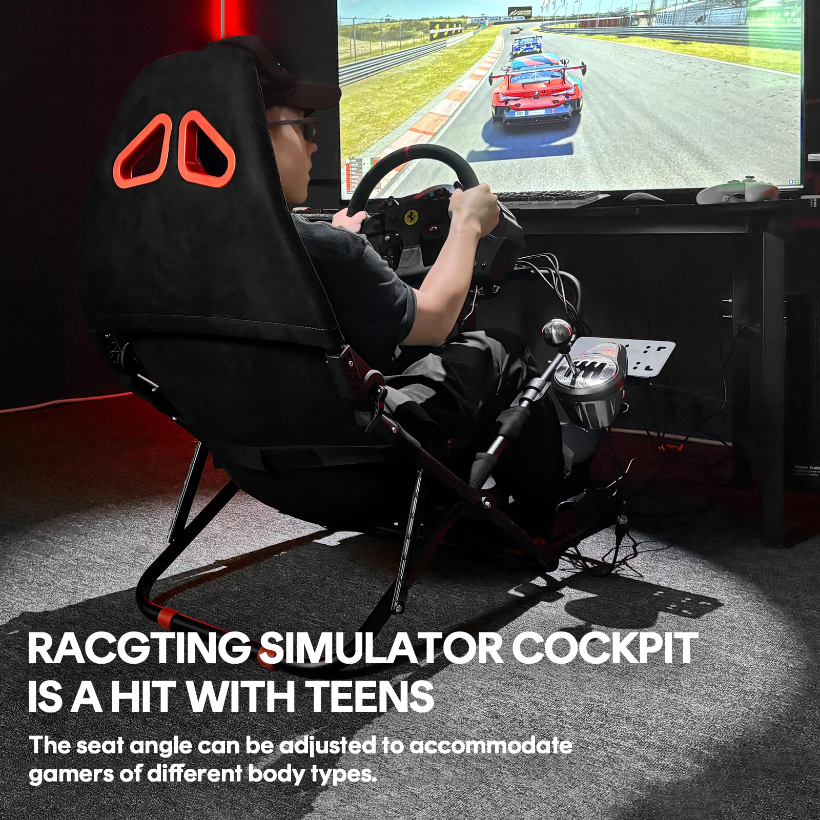 RACGTING Racing Simulator Cockpit for G920 G29 G923, Foldable Racing Simulator for Thrustmaster T248X T248 T300 T150 458 TX Xbox PS5 PS4 PC (Black)