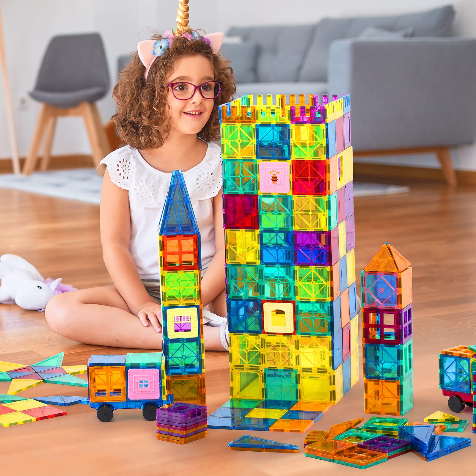 Anbalulu Magnetic Building Tiles, 134PCS Large Magnet Building Set,Magnetic Blocks, 3D STEM Stacking Toys, Magnets Toy for Kids Boys Girls