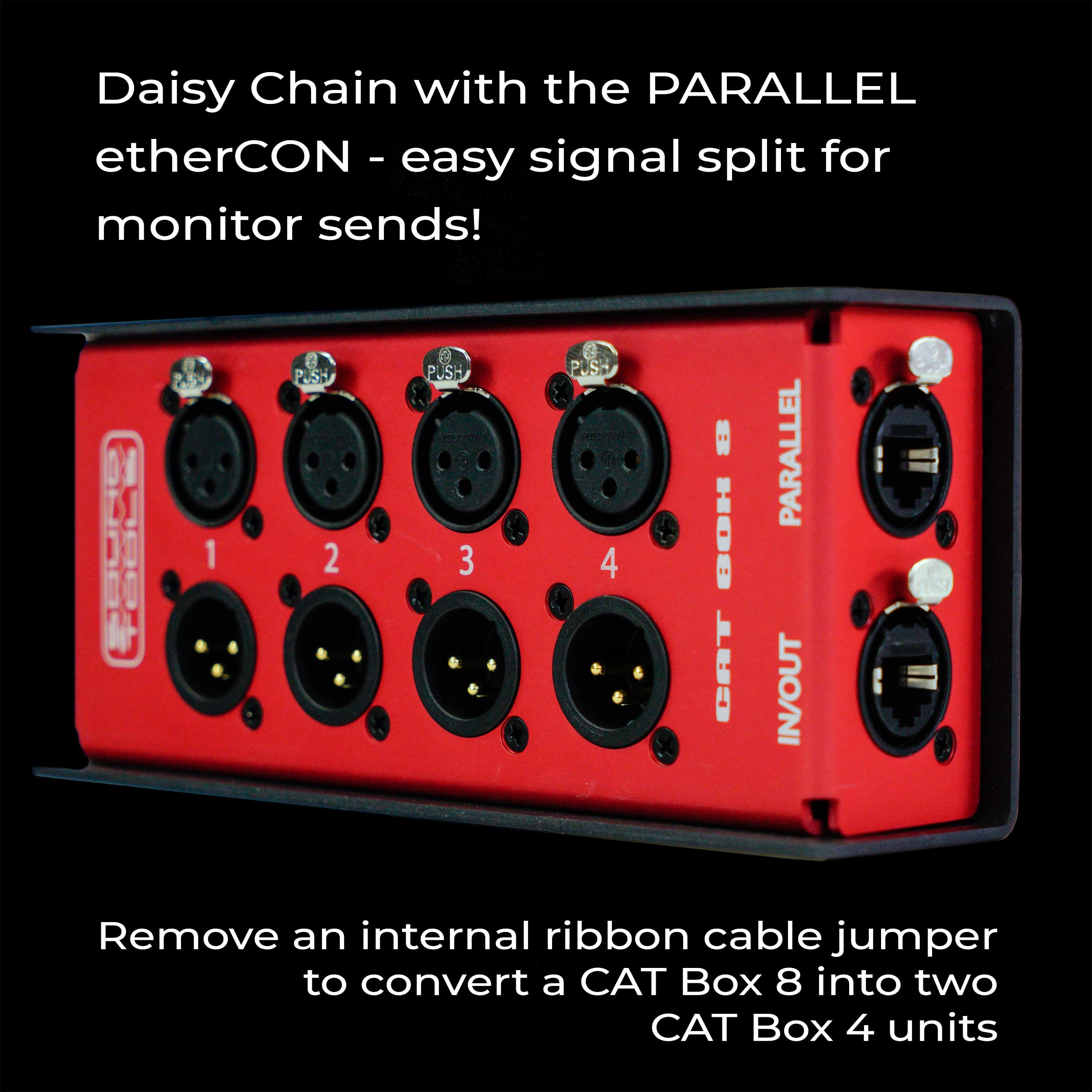 CAT Box 8 - a Durable Four Channel Stage Box with Both a Male XLR and a Female XLR Connector on Each of The Four Channels.