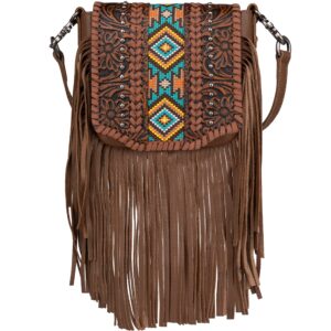 Montana West Western Small Purses for Women Crossbody Bag Fringe Purse Vegan Leather Women's Shoulder Handbags Tooled Aztec RLC-L166BR