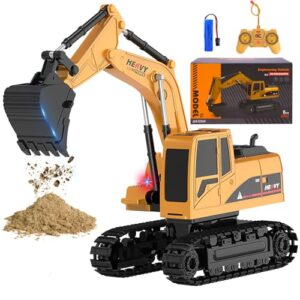 construction excavator - toy engineering digger truck, remote control rechargable hydraulic car for 6 7 8 9 year old boys girls, educational birthday gifts for kids 3 4 5 years old