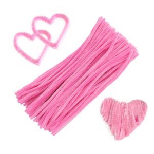 100pcs pink pipe cleaners chenille stem for diy crafts,arts,wedding,home,party,valentine's day holiday decoration 6 mm x 12 inch