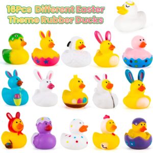 16pcs Prefilled Easter Eggs with Rubber Duck Inside Easter Basket Stuffers Fun Squeeze Duckies Bunny Bathtub Toys for Kids, Party Favors Gift