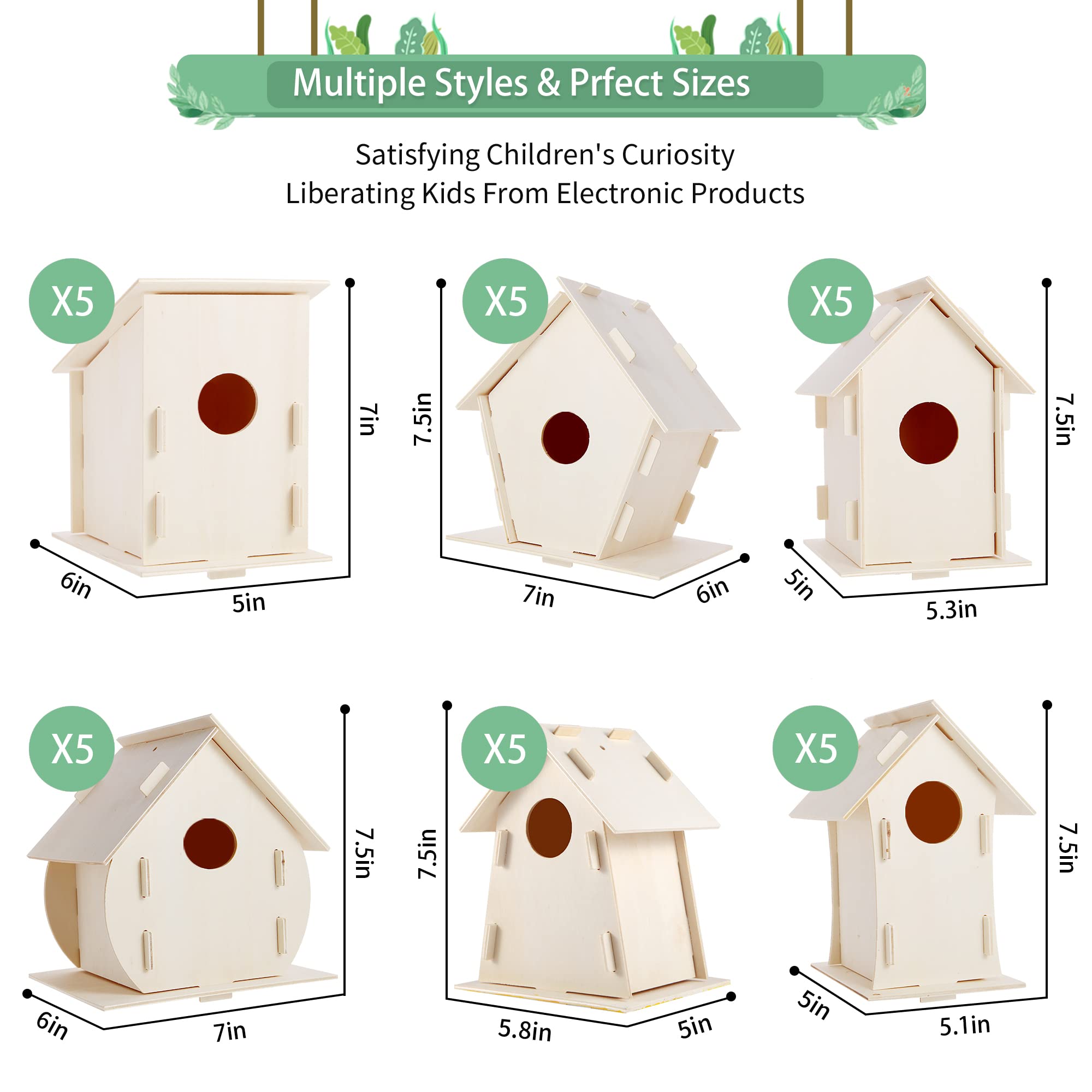 ILHSTY 18 Pack Large Paintable DIY Wooden Bird Houses Kits for Kids, Kids Crafts Wood Houses for Crafts Class Parties Birthday, DIY Crafts and Art Birdhouse Kits for Children to Build and Design（18）