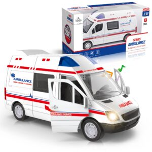 otto ambulance, pull-back metal strong ambulance, doors open & close, lights & sirens, interactive kids toy - for boys & girls age 3 and up