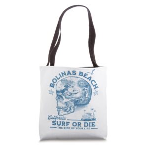 bolinas beach surfing girl pacific ocean surf board men boy tote bag