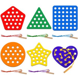 6 pcs lacing toy toddlers, geometric wooden threading toys, educational and learning montessori activity baby and kids, fine motor skill toys, pumpkin, corn, tomato, eggplant, broccoli, carrot