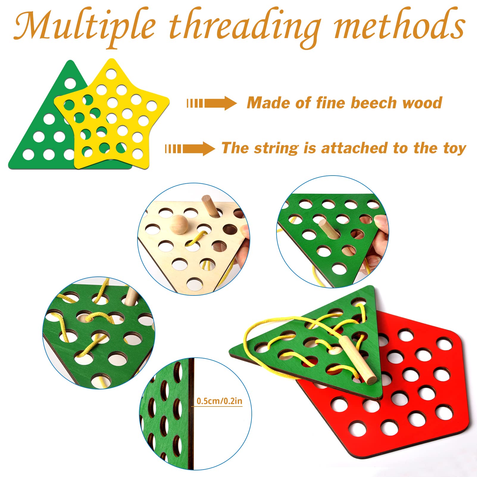 6 Pcs Lacing Toy Toddlers, Geometric Wooden Threading Toys, Educational and Learning Montessori Activity Baby and Kids, Fine Motor Skill Toys, Pumpkin, Corn, Tomato, Eggplant, Broccoli, Carrot