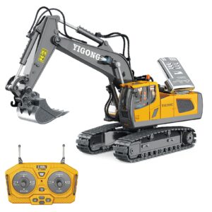 remote control excavator toy 11 inch, 11 channel rc construction vehicles hydraulic haulers digger toys gift for 6 7 8 9 10 years old kids boys