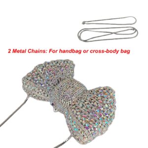 HUANG ZHUANG Bowknot Luxury Crystal Clutch Women Glitter Rhinestone Evening Bag for Party Wedding(Silver)