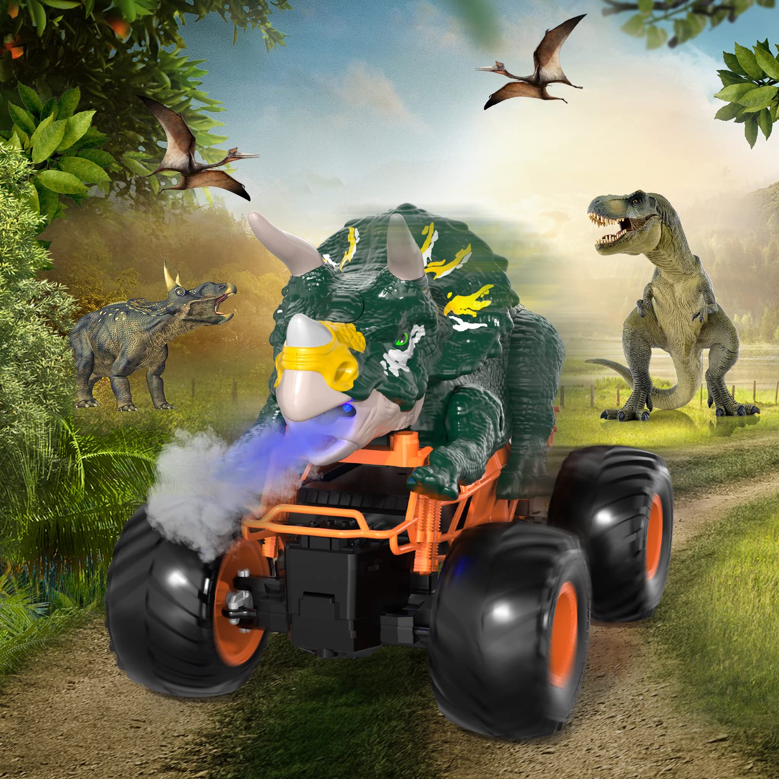 Bennol Remote Control Dinosaur Car for Boys Kids, 2.4Ghz RC Dinosaur Truck Toys for Toddlers, Electric Hobby RC Car Toys with Light & Sound Spray for 3 4 5 6 7 8 Year olds Kids Boys Girls