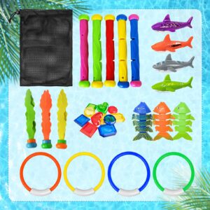 Jasonwell Pool Diving Toys Games - 31 PCS Swimming Pool Toys for Kids Teens with Diving Rings Dive Sticks Underwater Treasures Torpedo Bandits Fish Toys etc Fun Water Swim Toys for Boys Girls Adults