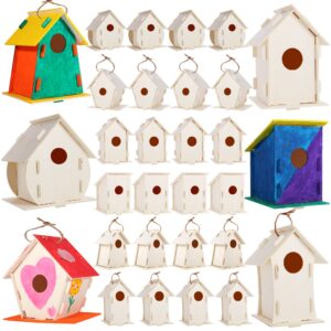 ilhsty 18 pack large paintable diy wooden bird houses kits for kids, kids crafts wood houses for crafts class parties birthday, diy crafts and art birdhouse kits for children to build and design（18）