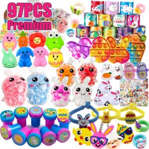 97 pcs premium easter party favors assortment toys for kids,easter basket stuffers, easter eggs fillers gifts, easter eggs hunt, pinata filler goodie bags stuffers classroom prizes treasure box toys