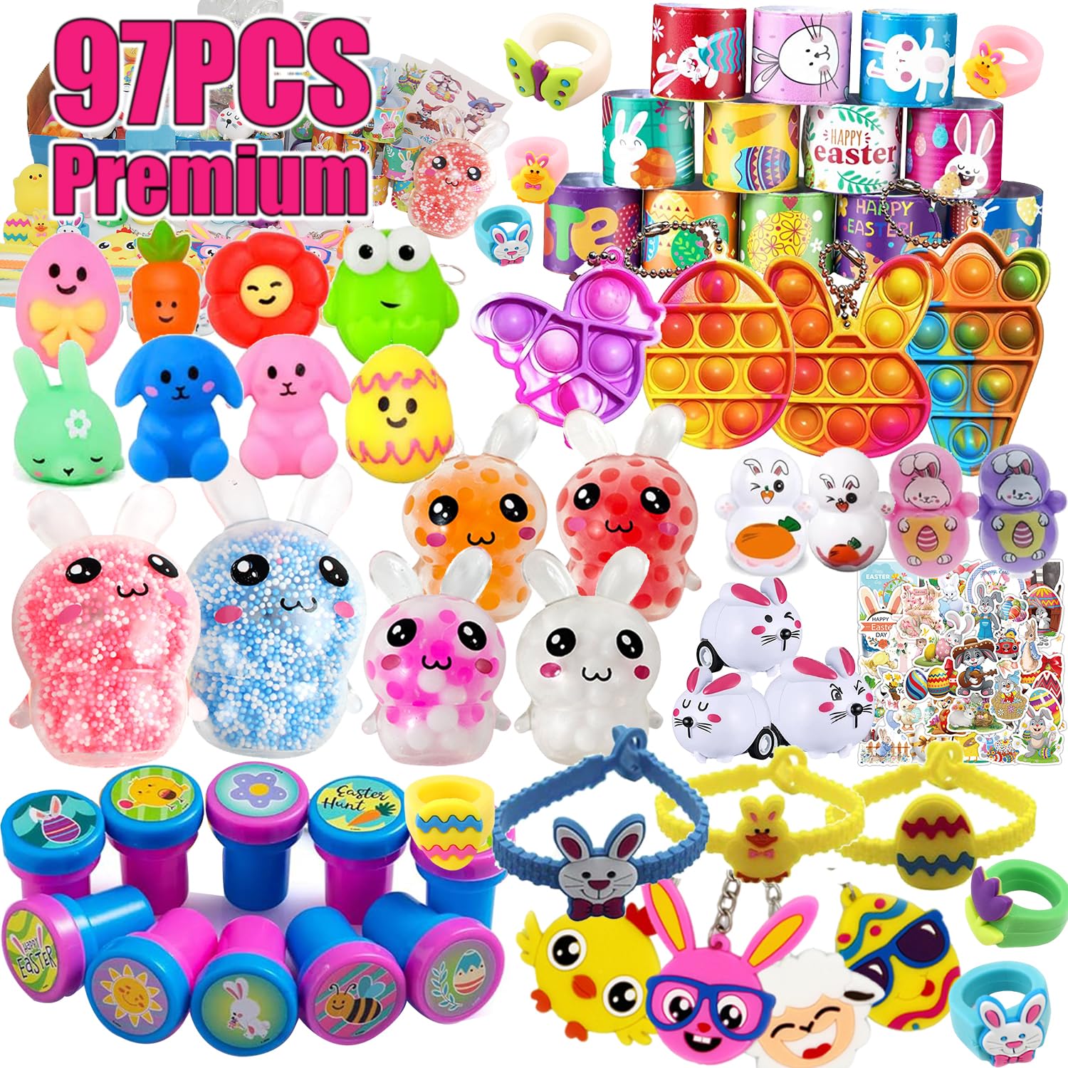 97 PCS Premium Easter Party Favors Assortment Toys for Kids,Easter Basket Stuffers, Easter Eggs Fillers Gifts, Easter Eggs Hunt, Pinata Filler Goodie Bags Stuffers Classroom Prizes Treasure Box Toys