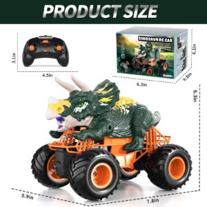 Bennol Remote Control Dinosaur Car for Boys Kids, 2.4Ghz RC Dinosaur Truck Toys for Toddlers, Electric Hobby RC Car Toys with Light & Sound Spray for 3 4 5 6 7 8 Year olds Kids Boys Girls