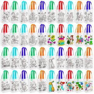 100 Pcs Coloring Goodie Bags Cute Cartoon Bags Reusable Party Favor Paint Bags Non Woven Goodie Bags for Kids Birthday Party Art DIY Crafts Supplies, 20 Styles