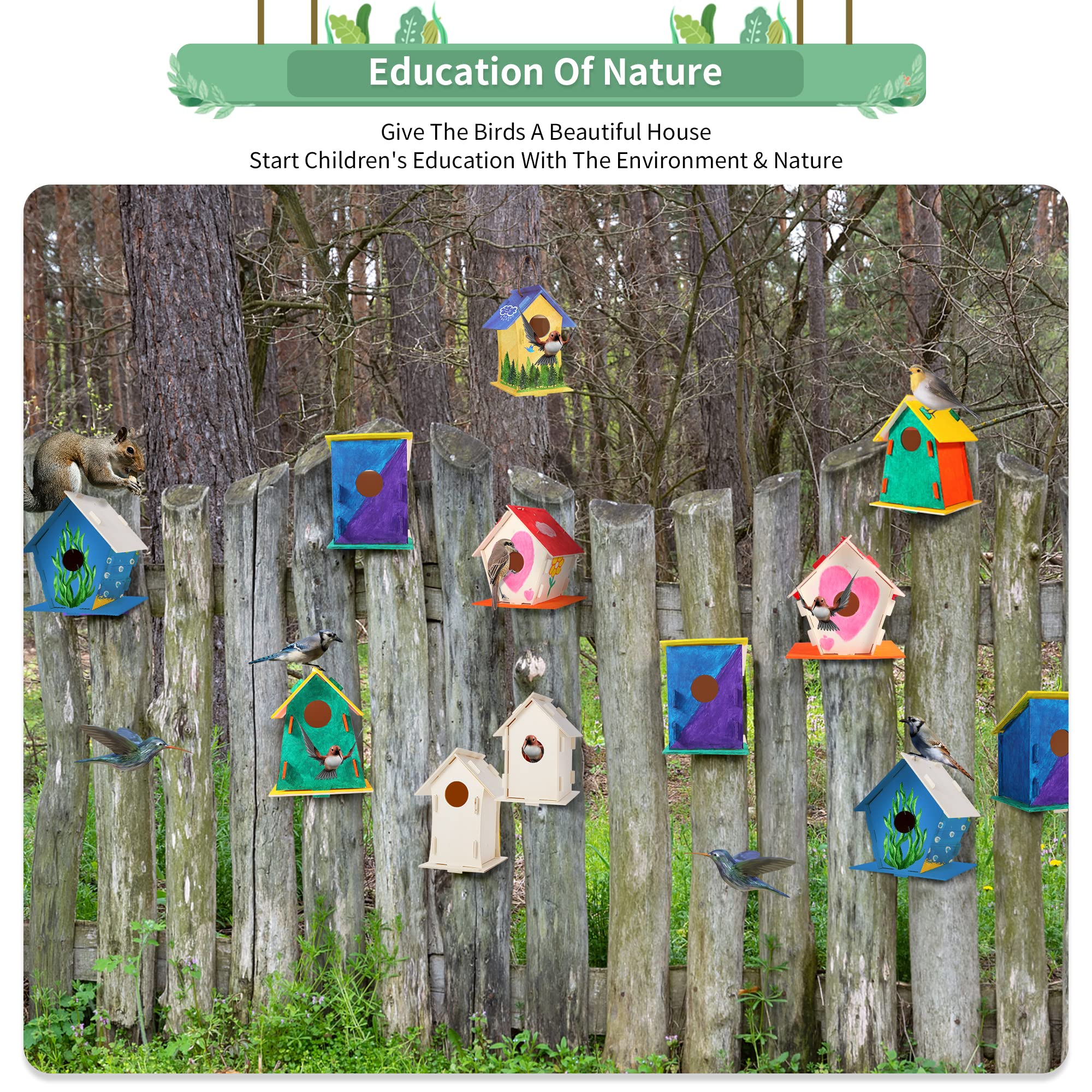 ILHSTY 18 Pack Large Paintable DIY Wooden Bird Houses Kits for Kids, Kids Crafts Wood Houses for Crafts Class Parties Birthday, DIY Crafts and Art Birdhouse Kits for Children to Build and Design（18）