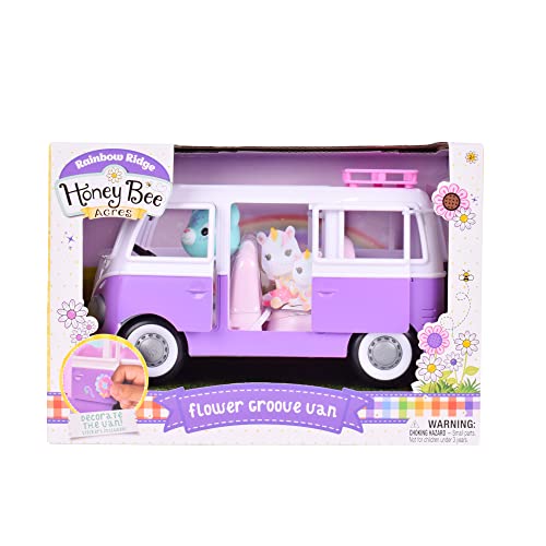 Sunny Days Entertainment Honey Bee Acres Rainbow Ridge Flower Groove Van – Purple Vehicle with Exclusive Unicorn Figure | Tie Dye Stickers to Customize Toy