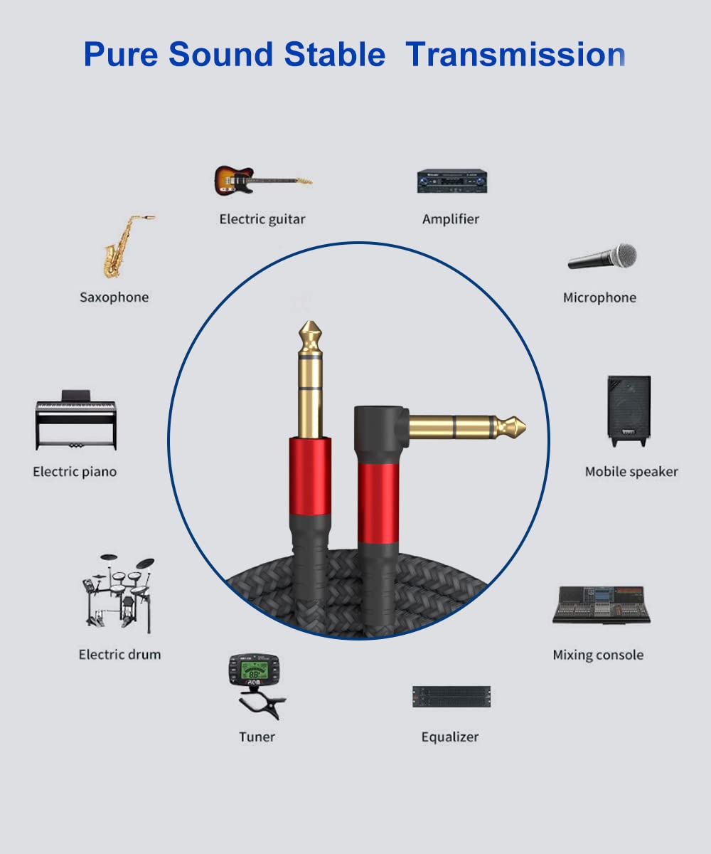 IALEGANT 1/4 Inch Cable TRS Guitar Cable 10 ft 2-Pack, Instrument Cable Guitar AMP Cord Straight to Right Angle 6.35mm Male to Male Stereo Audio Cable for Electric Guitar, Bass, Amplifier, etc.