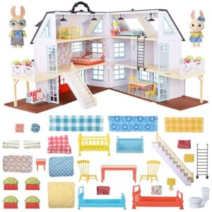 sunny days entertainment honey bee acres buzzby farmhouse – 49 furniture accessories with 2 exclusive figures | 15 inch dollhouse playset | pretend play toys for kids