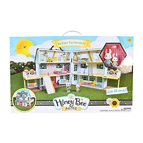 Sunny Days Entertainment Honey Bee Acres Buzzby Farmhouse – 49 Furniture Accessories with 2 Exclusive Figures | 15 Inch Dollhouse Playset | Pretend Play Toys for Kids