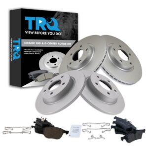 trq front and rear brake pad & rotor kit brake pads brake rotor ceramic premium g-coated compatible with 2006-2013 mazda 3