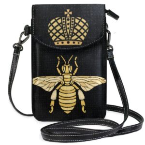 mnsruu leather crossbody bag golden bee crown bumblebee cell phone pouch wallet with credit card slots small shoulder bag with strap for women