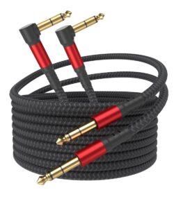 ialegant 1/4 inch cable trs guitar cable 10 ft 2-pack, instrument cable guitar amp cord straight to right angle 6.35mm male to male stereo audio cable for electric guitar, bass, amplifier, etc.