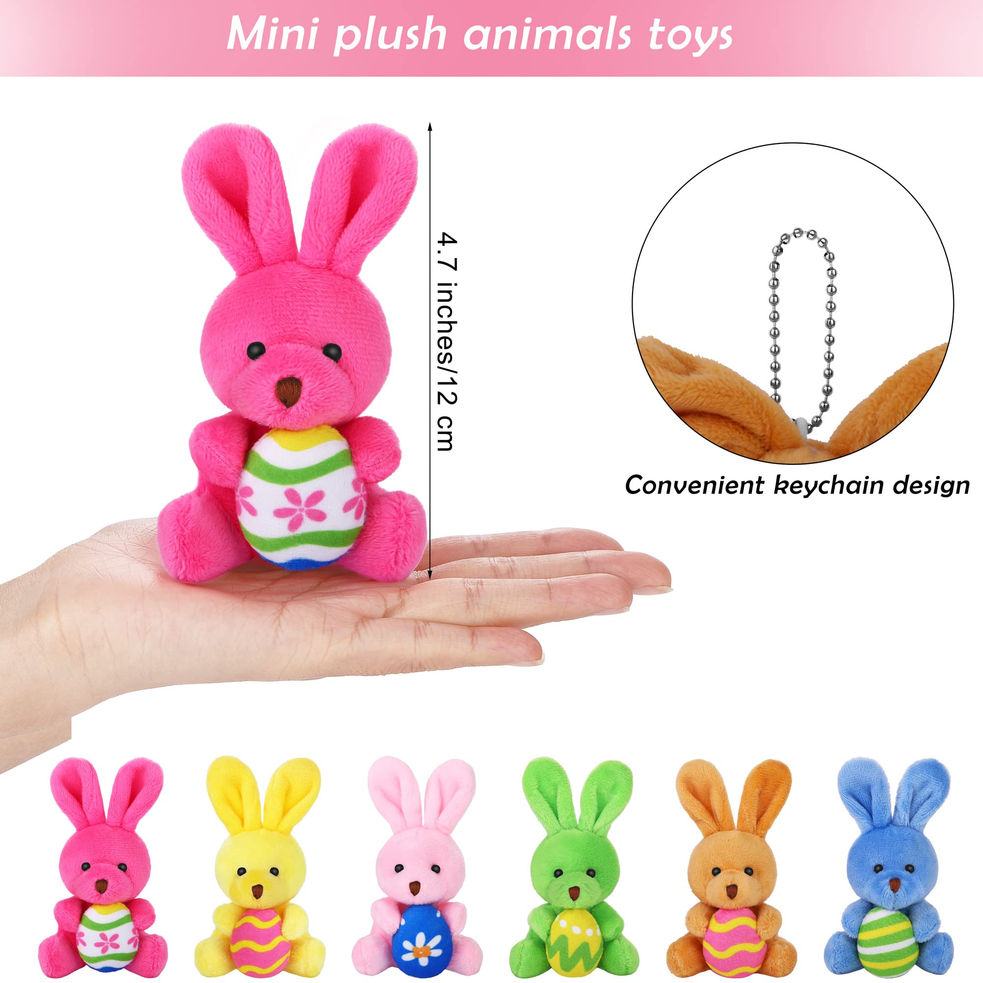 Fovths 12 Pack 4.7 Inch Easter Plush Bunnies Keychain Eggs Easter Stuffed Bunny Set Easter Rabbit with Eggs Filler or Basket Filler Rabbit Keychain Set Easter Party Favors Gifts, Multi-Color