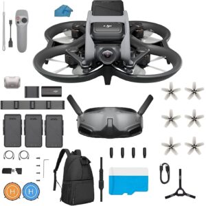 dji avata explorer combo with goggles integra with rc motion 2 controller flymore kit, 3 batteries first-person view drone uav with 4k stabilized video with 128gb micro sd, backpack, and more bundle