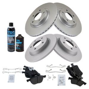 trq front and rear brake pad & rotor kit brake chemical kit brake pads brake rotor semi-metallic premium g-coated compatible with 2006-2013 mazda 3