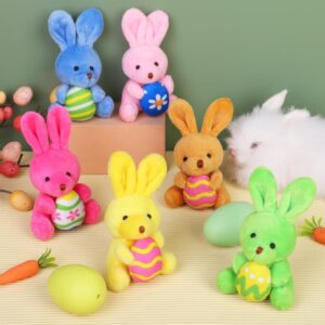 Fovths 12 Pack 4.7 Inch Easter Plush Bunnies Keychain Eggs Easter Stuffed Bunny Set Easter Rabbit with Eggs Filler or Basket Filler Rabbit Keychain Set Easter Party Favors Gifts, Multi-Color